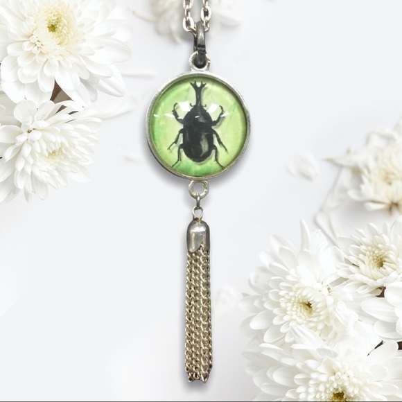 Jewelry | Stag Horn Beetle Necklace Green With Tassel | Poshmark